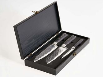 Beliani Messer-Set 3-teilig Damaststahl KASHIWA Schwarz