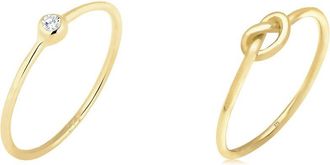 Elli PREMIUM Ring Damen Solitär Klassisch mit Zirkonia Kristalle aus 375 Gelbgold & PREMIUM Ring Damen Knoten Geo Minimal in 375 Gelbgold