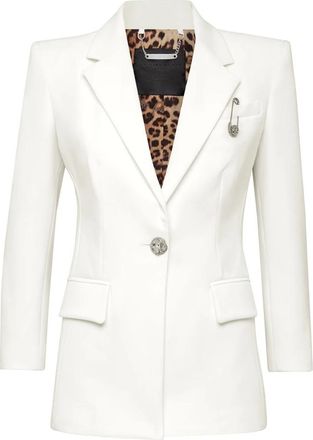 Philipp Plein Femme, Vestes, Blanc, Taille: 46 FR Blazer &agrave; &eacute;pingle d&eacute;corative
