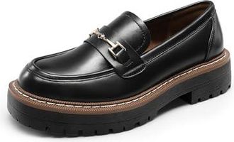 Dream Pairs Mocassins habill&eacute;s &agrave; talon &eacute;pais &agrave; enfiler pour femme, style d&eacute;contract&eacute;, pour affaires, bureau, style d&eacute;contract&eacute;, PU Noir, 38.5 EU