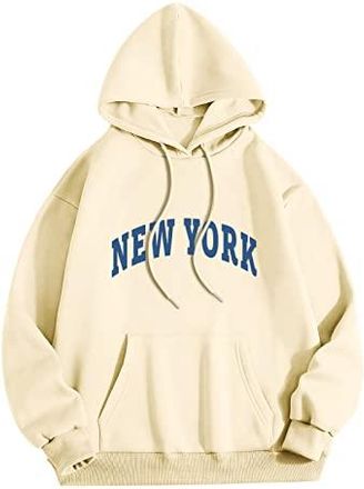 Generic Sweat &agrave; capuche New York pour adolescents - Pull athl&eacute;tique &agrave; motif avec cordon de serrage et capuche - Manches longues - L&eacute;ger - Essentiel - Pour hom