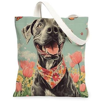 Generic Sac fourre-tout en toile motif dogue allemand pour le shopping, 33 x 38,1 cm, sac &agrave; bandouli&egrave;re r&eacute;utilisable pour femme, peinture danimaux domestiques