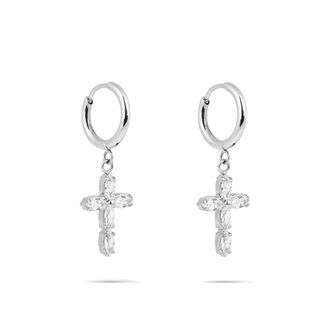 Tamaris Ohrring - Creole aus Edelstahl mit Kreuz-Anh&auml;nger - Silber - 1,2 cm - Klappverschluss - wasserfest & hautfreundlich