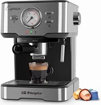 Orbegozo EX 5500 - Kaffeemaschine für Espresso und Cappuccino, 20 bar Druck, Thermometer, herausnehmbarer Behälter von 1,5 Liter, Dampfsprüher, 1100 W, mehrfar