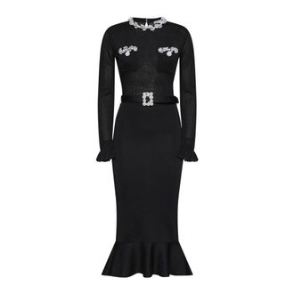 Self Portrait Asymmetrisches Strickkleid mit Sch&ouml;&szlig;chen - - Dresses - Damen - Schwarzk - M