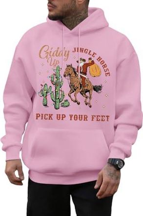 Generic Sweat &agrave; capuche de No&euml;l pour homme | Cowboy Santa Oversize - Sweat &agrave; capuche &agrave; manches longues pour lautomne | pour v&ecirc;tements de rue, rose, 3XL
