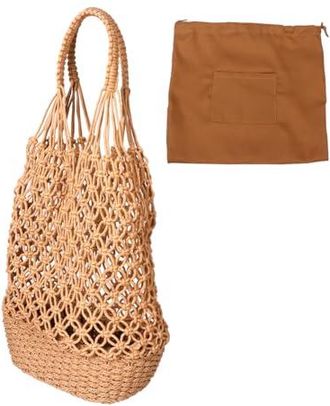 IFUNDOM Abaodam Paquet Tiss&eacute; Femme en Paille Creuse Marron Clair Paquet &agrave; Main Vintage Filet de P&ecirc;che Fourre-Tout L&eacute;ger pour &Eacute;cole Shopping et Voyages Accesso