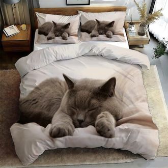 Generic Bettw&auml;sche 135x200 Charmant Bettbezug 135x200 Katze Bettbezug mit 2 Kissenbez&uuml;ge 80x80cm, Bettw&auml;sche-Sets Microfaser mit Rei&szlig;verschluss b110