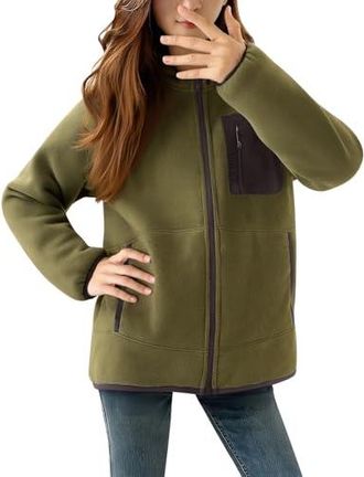 Generic Vestes en polaire pour femme avec fermeture &eacute;clair int&eacute;grale, poches l&eacute;g&egrave;res, manteaux dhiver doux et chauds pour la randonn&eacute;e, les voyages, Vert, M