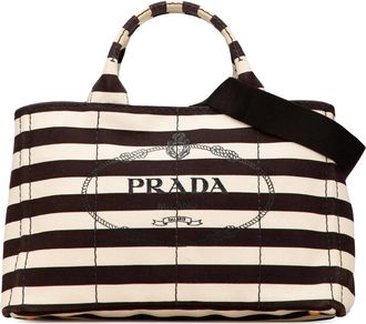 Prada Hobo Bags - Canvas Canapa Righe Striped Satchel - Gr. unisize - in Braun - für Damen