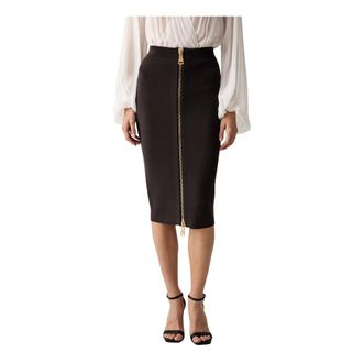 Elisabetta Franchi Jupe midi en maille avec fermeture &eacute;clair - Femme - Jupes - Brun - Taille: 38 FR