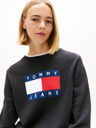 Tommy Jeans Strickpullover TJW TIPPING FLAG SWEATER EXT mit Logo-Intarsie, Relaxed Fit