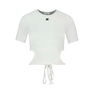 Courr&egrave;ges Femme, Tops, Blanc, Taille: 40 FR T-shirt court avec d&eacute;coupe