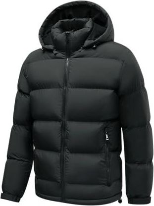 TONY BACKER Doudoune dhiver unie pour homme avec capuche amovible 2803, Noire, XXXL