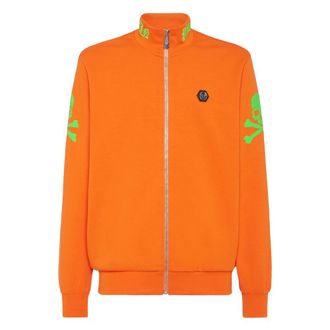 Philipp Plein Homme, Sweatshirts et sweats &agrave; capuche, Orange, Taille: XS Sweatjacket Skull&Bones