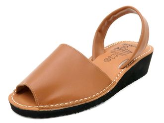 Avarcashop Keilsandalen Damen Echtleder Sandalen mit Keilabsatz Leder Keilsandaletten Abarca Menorquina braun 39