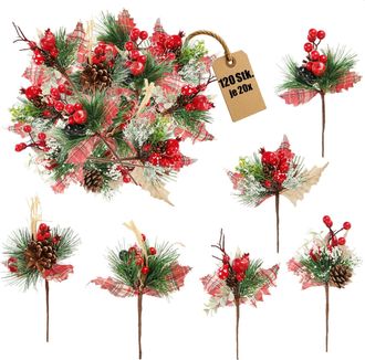 Com-Four 120x Deko-Zweig - dekorative Kunstzweige für Bastelprojekte, Geschenkdekoration und Potpourri - vielseitige Deko-Bündel zum Aufhängen - Deko-Stecker (