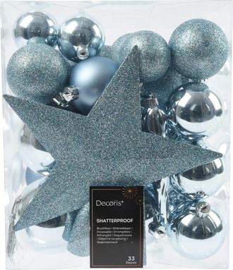 Kaemingk Weihnachtskugeln Kunststoff mit Christbaumstern 33er Set - bruchsichere Christbaumkugeln Weihnachtsbaumkugeln und Christbaumspitze - Christbaumschmuck