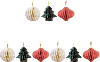 DOITOOL 9 Stücke Weihnachtsbaum Anhänger, Papier Waben Party Waben Kugeln, Baumschmuck Weihnachten, Papier Kugeln Waben Papier Dekorationen, 3D Weihnachtsdeko