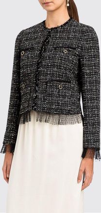Twinset Kurzer Boucl&eacute;-Blazer mit Fransenr&auml;ndern und Rundhalsausschnitt
