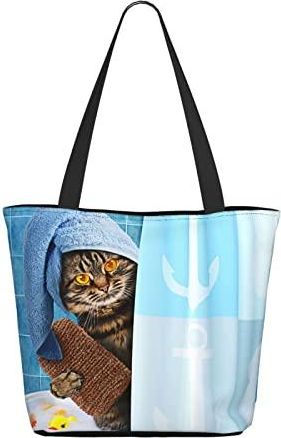 AOOEDM Chat prenant un bain Sac &agrave; provisions pour femme 33 x 28 x 17 cm. Le cadeau parfait pour la Saint-Valentin. Cest de la Saint-Valentin pour maman, fill