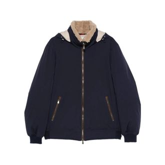 Brunello Cucinelli Kapuzenjacke mit Shearling-Kragen - - Jackets - Herren - Blau - M