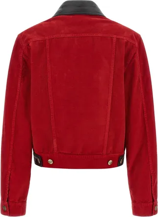 Versace Corduroy with Leather Collar Jacket - Red