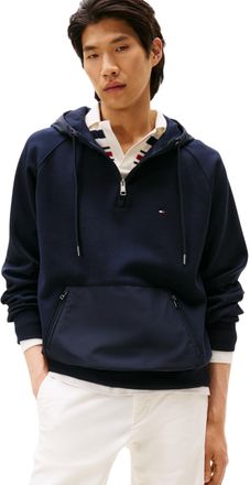 Tommy Hilfiger Herren Hoodie mit Reißverschluss Mix Media 1/4 Zip Verschließbare Bauchtasche, Blau (Desert Sky), XL