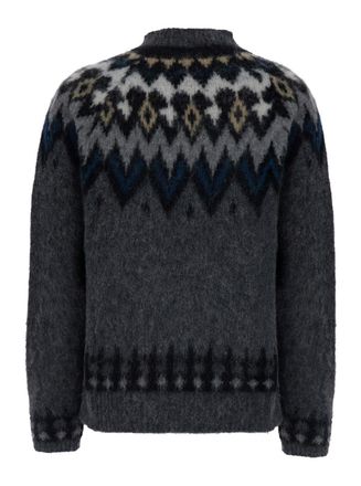 Jucca Womens Sweater With Norwegian Motif, Grey Wool Alpaca Tops Top