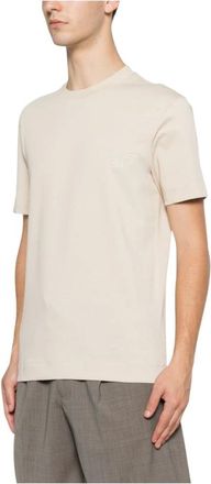 Emporio Armani Homme, Tops, Beige, Taille: 2XL T-shirt en jersey &eacute;pais slim-fit avec aigle bomb&eacute;