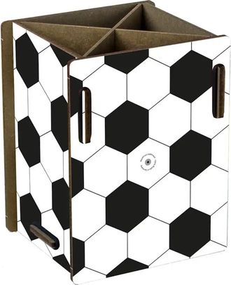 Werkhaus PP 8503 Stiftebox mit Fu&szlig;ballmotiv - Stiftehalter aus Holzwerkstoff, 4 F&auml;cher, 12 x 9,5 x 9 cm cm, B&uuml;ro- und Kinderzimmer-Organisation im Fu&szlig;ballstyle