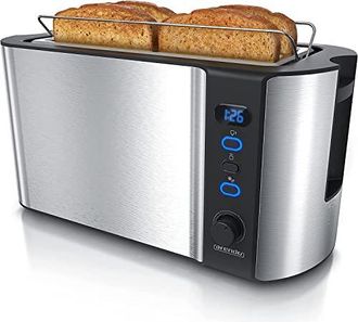 Arendo Arendo - Grille-pain en acier inoxydable &agrave; fente longue 4 tranches - Fonction d&eacute;cong&eacute;lation - Bo&icirc;tier isolant thermique - Avec grille r&eacute;chauffe-vienno