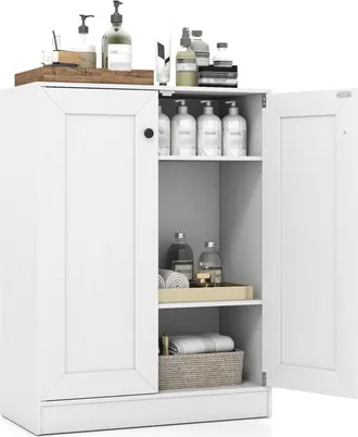 Costway Armoire de Rangement, Buffet Autoportant avec Portes et &Eacute;tag&egrave;res R&eacute;glables, Style Moderne, 60 x 30 x 80 cm, Blanc