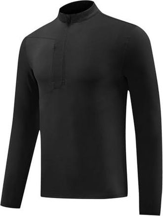 Generico Polo pour homme - Fermeture &eacute;clair - Manches longues - Couleur unie - Coupe droite - Polo avec poche poitrine - Golf - Tennis - Chemise d&eacute;contract&eacute;e -