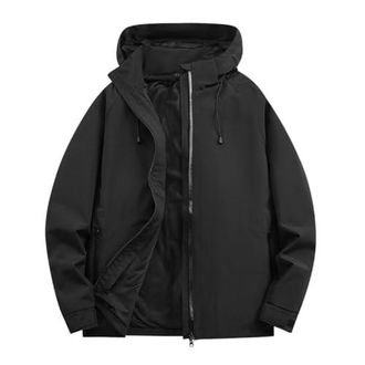 Generico Veste softshell avec capuche et fermeture &eacute;clair compl&egrave;te pour homme, couleur unie, manteau dext&eacute;rieur avec poches pour randonn&eacute;e, coupe-vent, Noir, S
