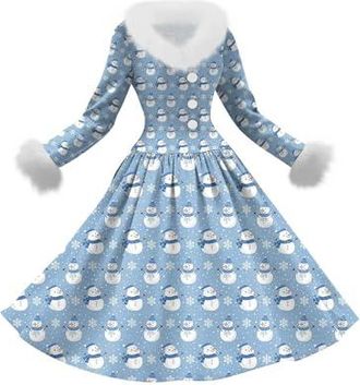 Generic Robe de Noël élégante pour femme - Col en V - Motif sapin de Noël - Robe décontractée - Longueur genou, turquoise, XXL