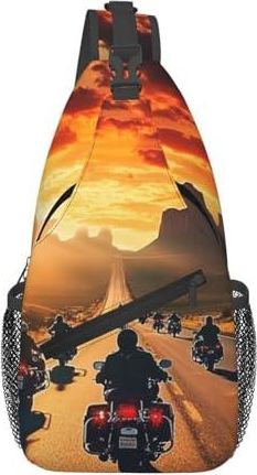 Generic Sac &agrave; bandouli&egrave;re pour motocycliste, coucher de soleil, autoroute, sac &agrave; dos de voyage, sac &agrave; dos &agrave; bandouli&egrave;re pour homme, sac &agrave; dos de randonn&eacute;e
