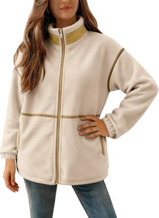 Generic Vestes en polaire pour femme avec fermeture &eacute;clair int&eacute;grale, poches l&eacute;g&egrave;res, manteaux dhiver doux et chauds pour la randonn&eacute;e, les voyages, kaki, 3XL