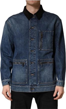 Dolce & Gabbana Homme, Vestes, Bleu, Taille: M Veste Blouson en Denim de Coton
