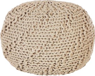Beliani Runder Pouf Ottomane Baumwolle beige 50 x 50 x 35 cm gestrickt Boho Priene