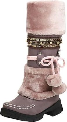 Generic JJDFW Bottes pour femmes chaudes automne et hiver commerce ext&eacute;rieur talon moyen bottes en coton bottes hautes, violet, 39 1/3 EU