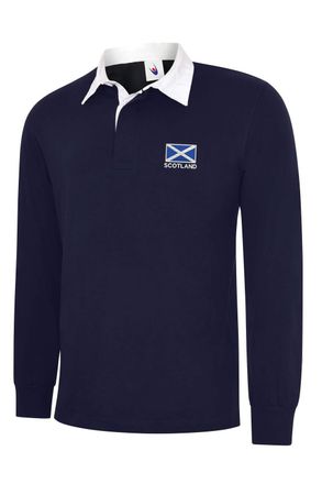Uneek clothing Rugby-Shirts mit Schottland-Flagge, lang&auml;rmelig, 6 Nationen Rugby, marineblau, 50-52