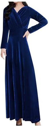 Generic Robe Vintage Femme Manches Longues- Robe Longue Col en V Velours Chic Et &Eacute;l&eacute;gants Sexy Taille Haute D&eacute;contract&eacute; Doux Temp&eacute;rament Coupe Slim Chaud Auto