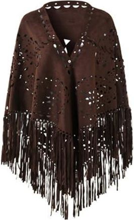 Generic Poncho Femme Hiver Chaud Chale Femme Hiver Chaud Cape Femme Effet enveloppant Poncho Ouvert Franges Ajour&eacute; Motif Perfor&eacute; &Eacute;l&eacute;gant Livraison Directe