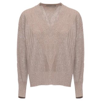 D.exterior Pull en laine &agrave; col en V et lurex - Femme - Pulls - Beige - Taille: 38 FR
