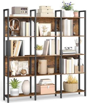 Vasagle Biblioth&egrave;que sur 5 Niveaux, &Eacute;tag&egrave;re de Rangement pour Cuisine, pour Bureau, Salon, Chambre, 24 x 128 x 154,1 cm, Style Industriel, Marron Rustique et 