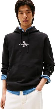 Tommy Hilfiger Sweat &agrave; Capuche Homme Outline Flag Script avec Capuche, Noir (Black), XL