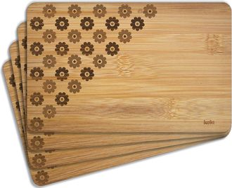 Wallario 4er Set Frühstücksbrettchen aus Holz, Holzunterlage, Holzbrettchen Muster mit Blüten, Größe 22 x 14 cm