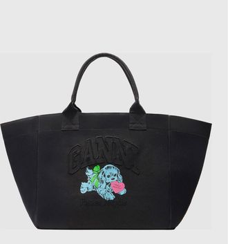 Ganni Cabas XXL Shopper Pocket Dog Print Phantom