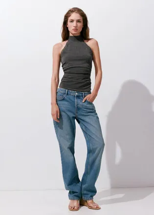 Mango Haut &agrave; col montant avec d&eacute;tails en dentelle gris - Femme - XS - MANGO